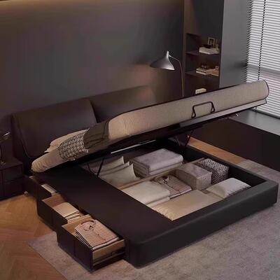 布戈意式极简耳朵皮艺床轻奢卧室储物床婚床1.8m主卧室双人床