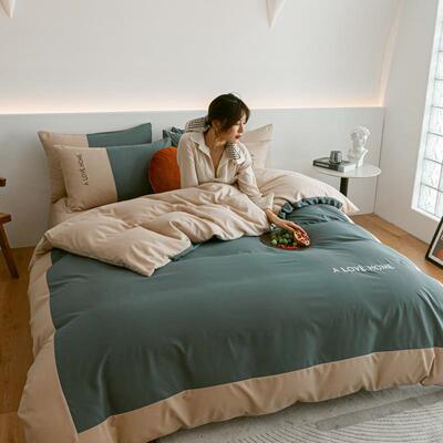 新款洛卡棉拼绣四件套JSO纯棉床刺简约欧式双床单被套上用品