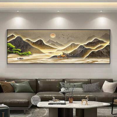 背有靠山茶现代轻客厅挂沙发装饰画新中式PXX64161山水画奢室办公