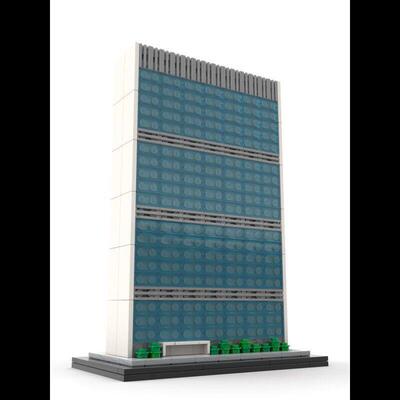 MOC-186051 联合国秘书处大楼1:800比例 577片 电子图纸 拼插积木