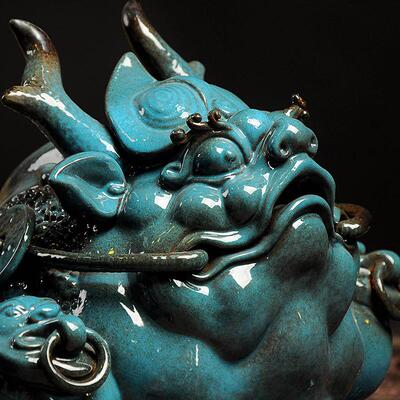 曾国清金蟾摆件招财大号三足蛤蟆蟾蜍刘海戏金蝉开业礼品中式陶瓷
