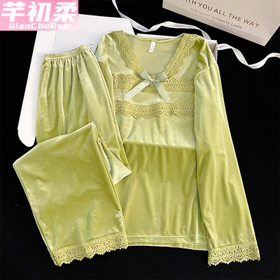 金丝绒女长袖睡衣套装2025新款