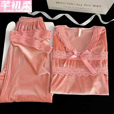 金丝绒女长袖睡衣套装2025新款