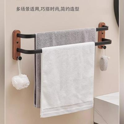 浴室凉毛巾杆单杆双杆铝毛巾架免卫生间打孔桃合金毛STH巾挂钩黑