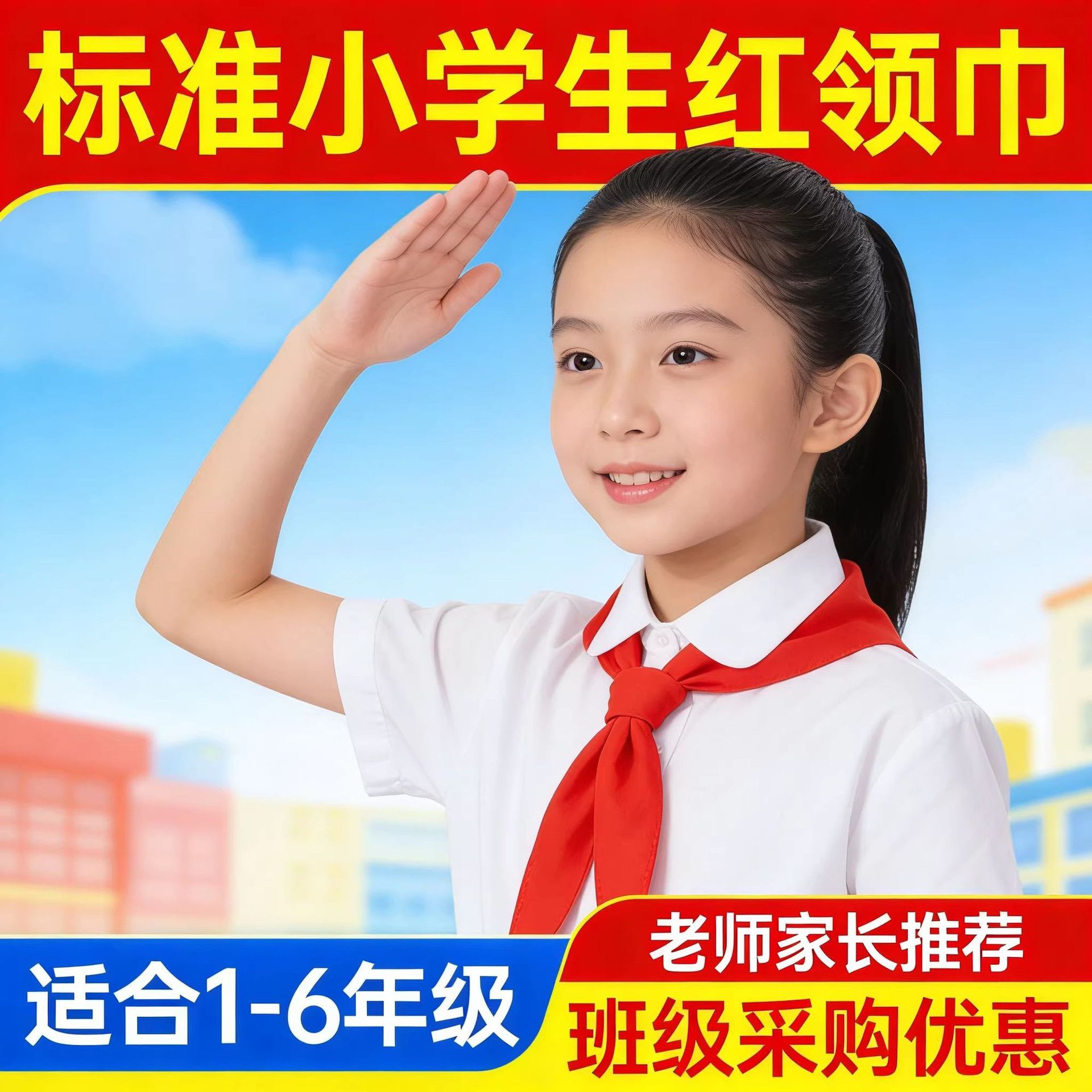 严选小学生抗皱少先队员独立包装大号全棉纯棉加厚不掉色红领巾