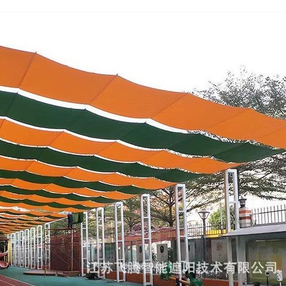 张厂家界幼园场电动遮阳帘户外FT-3133泳池天棚帘操学校蓝球场防