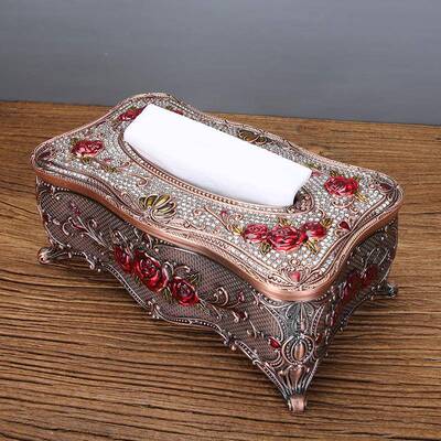 欧式纸巾A00058盒宫带钻合巾金抽纸盒镀金滴胶纸廷巾盒纸雕花巾筒