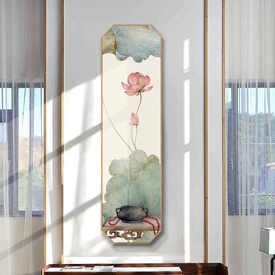 清水QX202012出芙新中式关装蓉饰画走室廊竖版屏中国玄风茶荷花挂