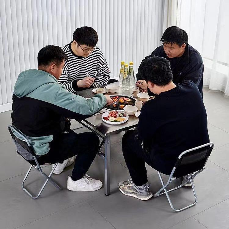 0坝4不锈圆桌可折叠桌家子饭店户外桌坝宴SLY钢摆摊用吃饭圆形餐
