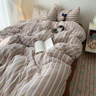 上新洗款简约条纹水棉床笠件套学生被套四宿舍床用品床单MQE款三