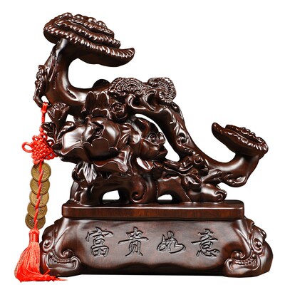 黑檀木雕牡丹g富贵如意摆件家居客厅电视柜装饰工艺品开业乔迁送