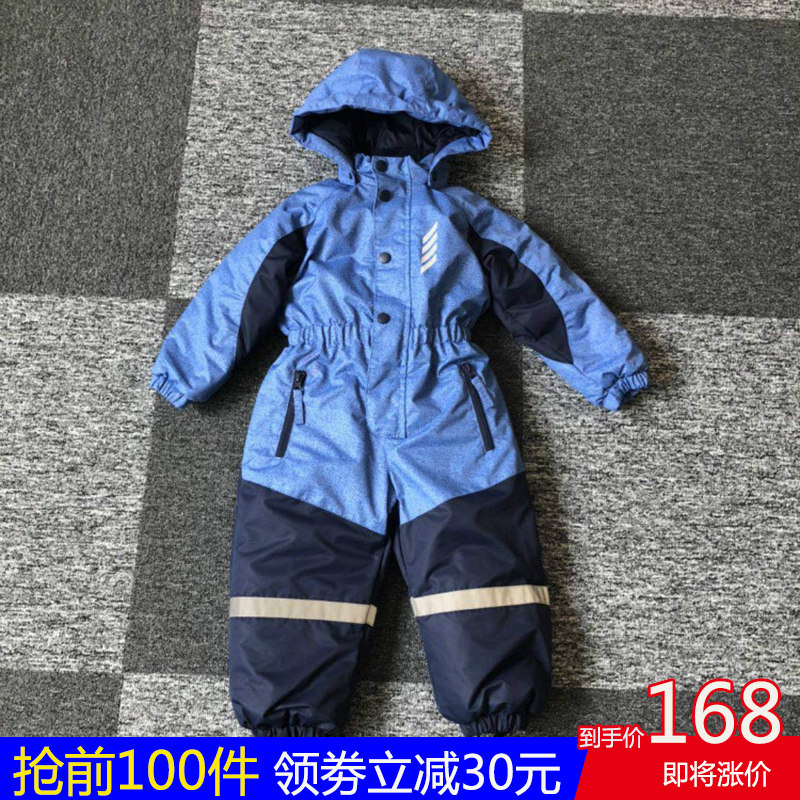 儿童滑雪服男女宝宝加厚棉服哈衣冲锋衣连体爬服防风防水衣裤套装