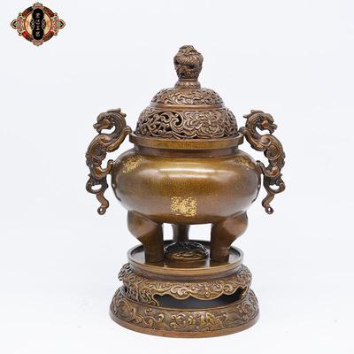 宏达仿古紫铜包浆点金貔貅大肚炉家居玄关铜炉摆件