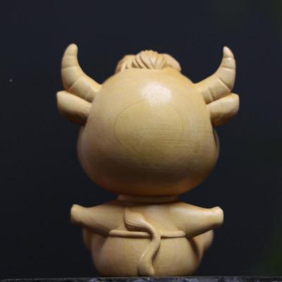 牛黄杨木雕文卡KOY玩手把件生肖牛通可乾爱动物实木雕刻工艺摆件