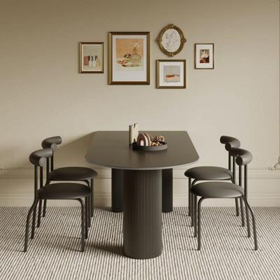 奶油风纯白色岩餐板桌餐DGG形椅组合现代简约小户型家用半圆饭吃