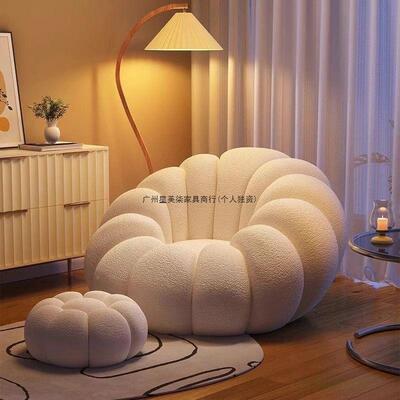 懒沙瓜椅人子单人奶油风躺可睡JDT发小户型卧室小沙发可台休闲椅