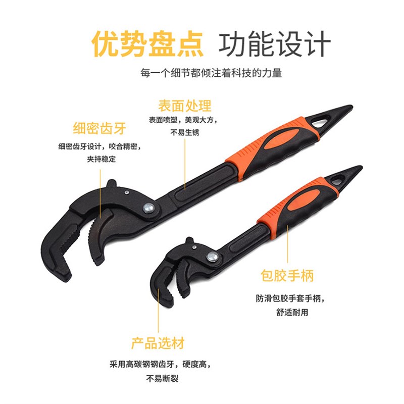活动多功能扳手万用扳手自紧活动开口快速管子钳扳手开口14-60mm