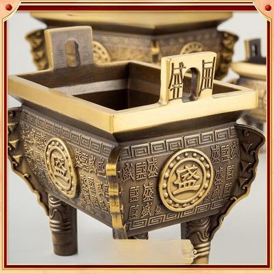 纯铜四方鼎全铜大四脚鼎盛千秋鼎香炉吸引家庭室内客厅财富