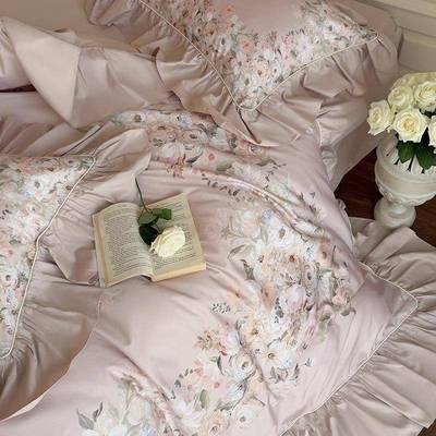 法式100支长绒棉棉床ZH5-Yra上四件套全纯贡缎棉数印花亲肤丝码滑