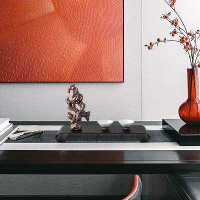 新中式太湖石托盘组合摆件t高端样板间茶几桌书房茶室抽象软装饰