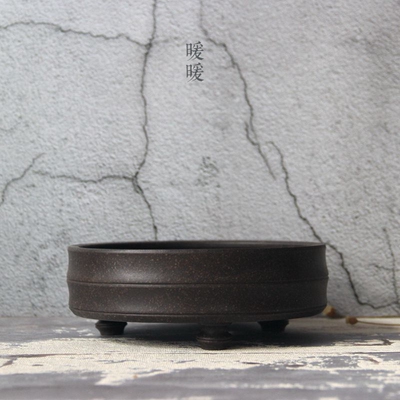 紫砂古铜泥 仿竹节三足圆盆 有孔 无孔可选