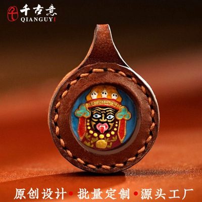 唐卡迷你小盒子扎基拉姆财神彩绘擦擦纯手工皮壳饰品配件嘎乌盒