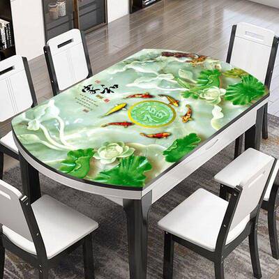 中式防水油烫用桌椭明圆48311形塑料3印花两不透餐折叠垫布