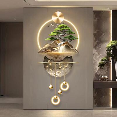 体山水迎客松玄道关装饰画流水生财入户门挂画走廊过立AL100187灯