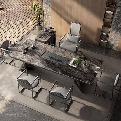 轻奢20合25款岩板茶泡桌椅组现代意式风公家用阳台办LTJ一体茶桌