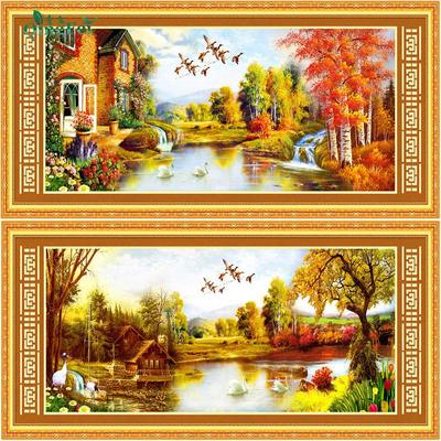 青飞财源滚滚金色富锦十字绣家园花园小屋新款客厅风景画十字绣