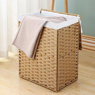 亚马逊仿藤折叠脏衣衣10054筐卧室洗衣洗分房衣篮编织带盖脏篓双