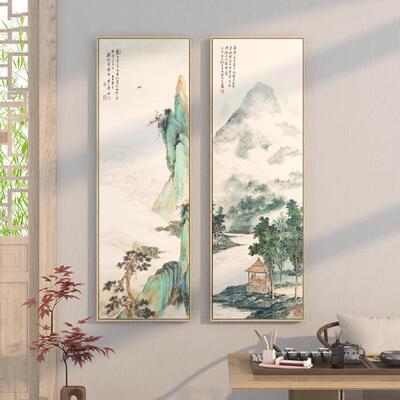 新中式房玄关竖版SGY长山水画挂画茶室书走过道意廊境山水条古代