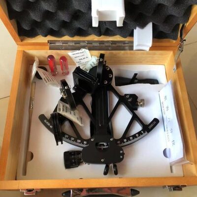 370334船用航海六分仪 GLH130-40含铜带灯木盒包装含校正表鉴定书