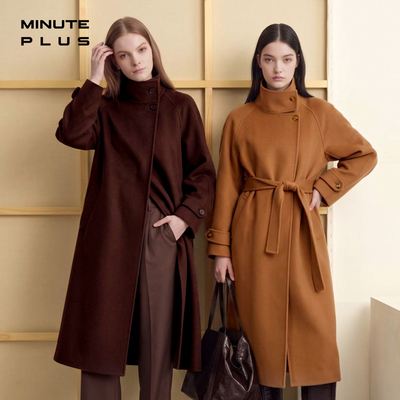 MinutePlus立领全羊毛毛呢大衣长款百搭显瘦女款毛呢外套MP63WC14