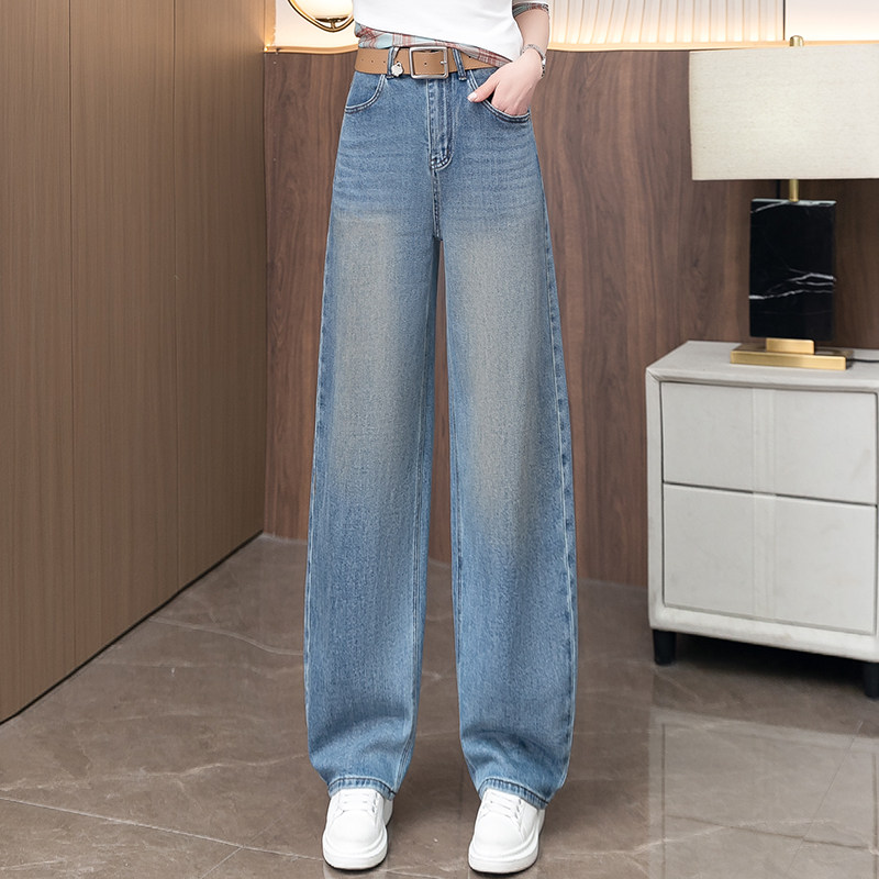 美式时髦磨白设计感阔腿牛仔裤女2026新款春秋潮流时尚高腰拖地裤
