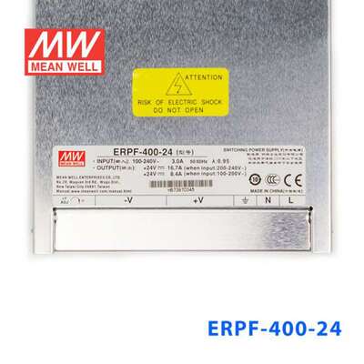 明纬ERPF-400-24V16.7A/12V30A直流PFC防雨开关电源LED灯带亮化标