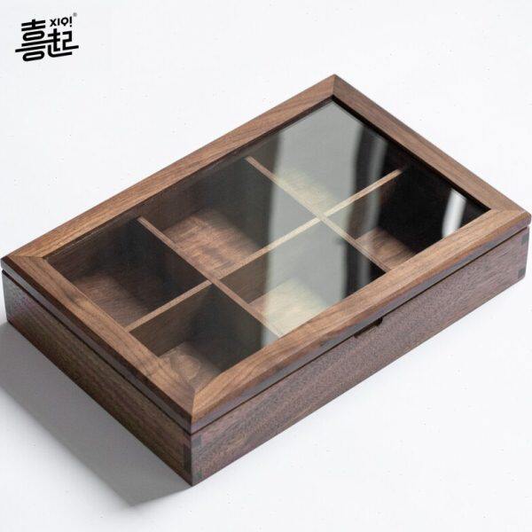 黑胡桃实木分格透明防尘收纳盒 桌面杂物饰品标本商用陈列展示盒