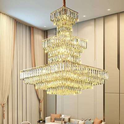 别墅大吊灯正方形简约跃层挑空楼梯复式楼后现代轻奢水晶灯61668