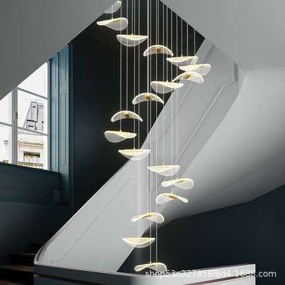 北欧中空复式楼长吊灯楼梯吊灯客厅灯现代简约大气轻奢艺术灯具
