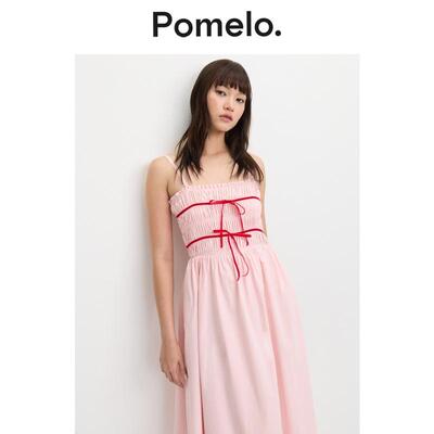 Pomelo 甜妹风吊带连衣裙撞色抽绳设计感显瘦中长款A字连衣裙女