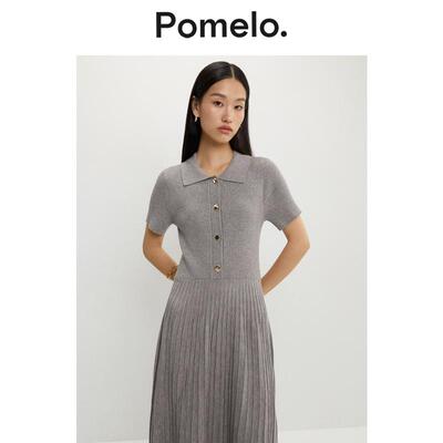 Pomelo 通勤风针织连衣裙女新款Polo领坑条显瘦易搭连衣裙女