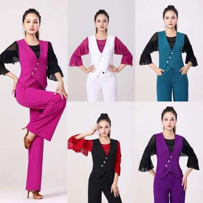 吉特巴春秋新款女百搭斜扣双层马甲广场舞拉丁舞三步踩演出舞蹈服