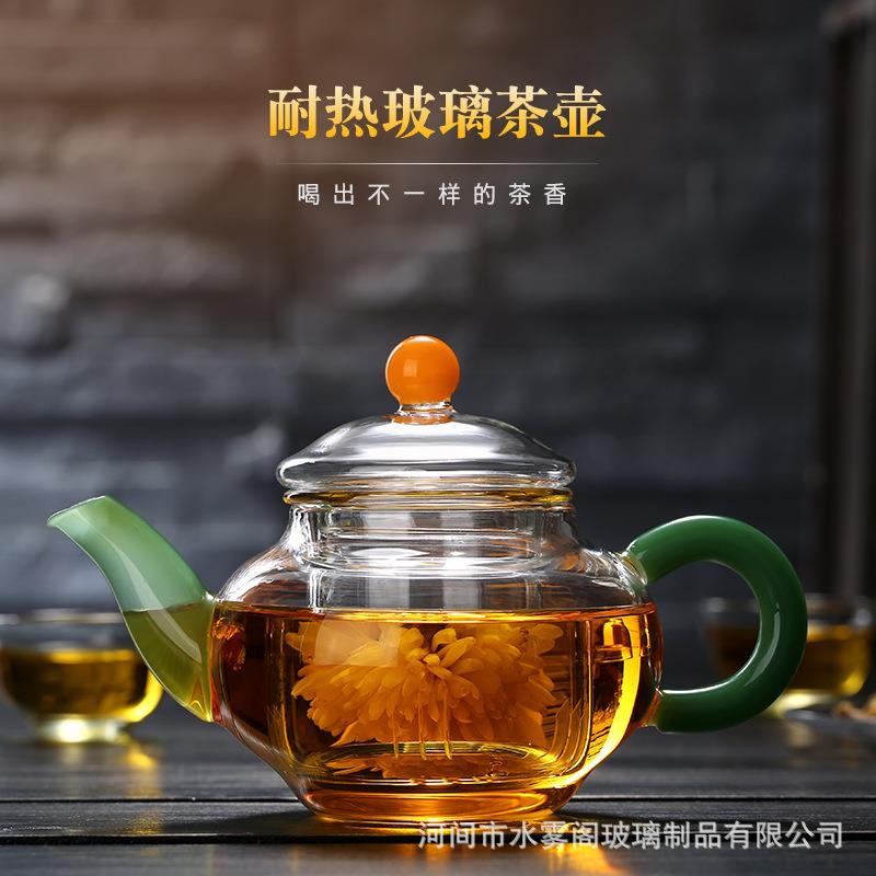 高硼硅围炉煮茶玻璃茶具花草茶壶带过滤内胆小容量茶壶翡翠壶厂家