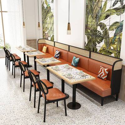 KSQ约西餐厅实木编藤卡座沙餐椅主题简连锁餐厅饭店茶餐厅餐饮发