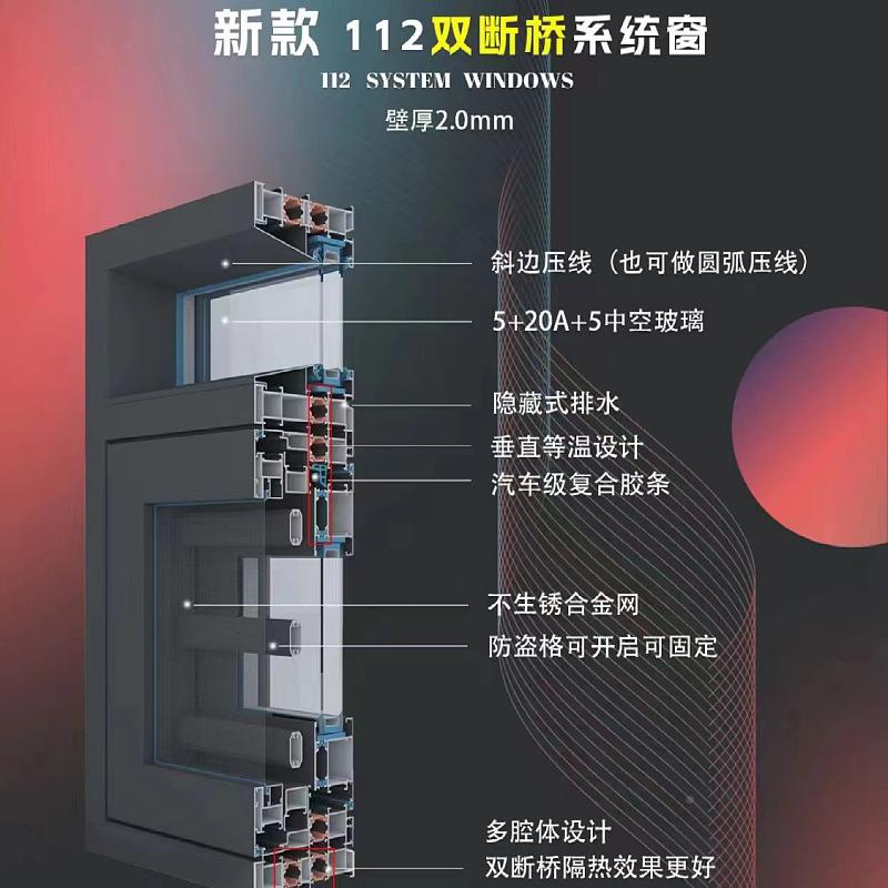 高层封阳台抗台风112断桥系统窗门1璃2窗落地平开窗玻1铝窗隔音