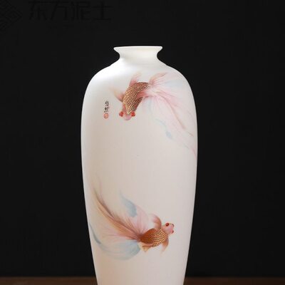 新中式土金泥东方花瓶摆件客厅酒柜凝悠然自得书房装饰堆陶瓷玉冰