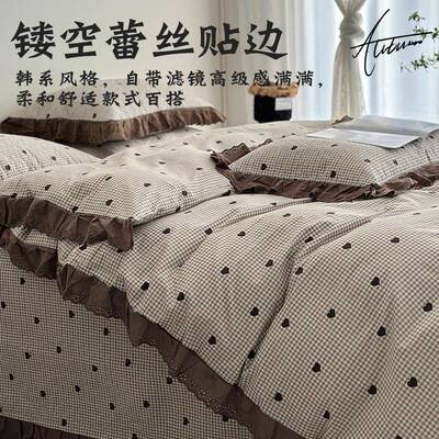 棉法花边全韩床盖四件套2025新款T02412纯棉式棉花夹棉床单被套版
