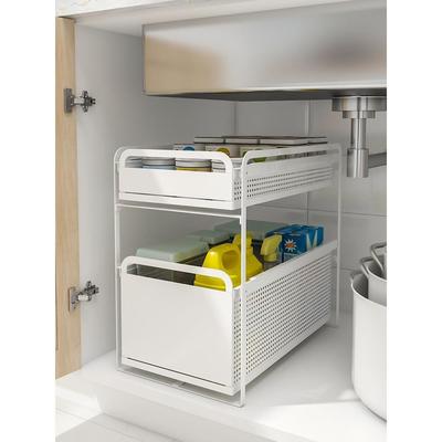 柜收纳厨房下水槽置物筐架抽屉式滑转角拉篮卫生间深橱柜轨FS7362