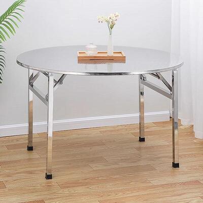 桌不锈钢折叠桌餐圆形家用大吃桌摆摊桌商用饭店烧KVX烤摆饭摊排