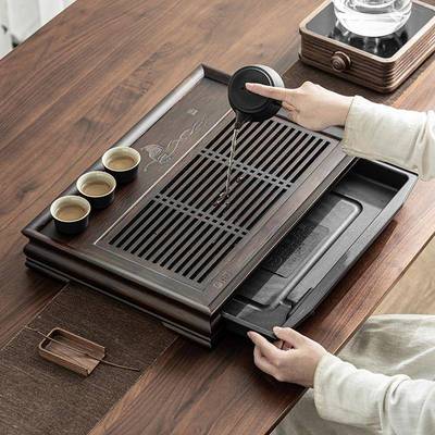 马精神高山竹龙茶盘小号储21243水排水两大用式客厅茶几泡茶干盘